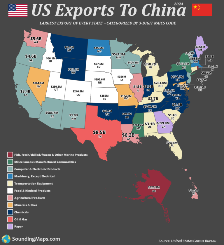 Largest Export Good To China Of Every State - Sounding Maps
